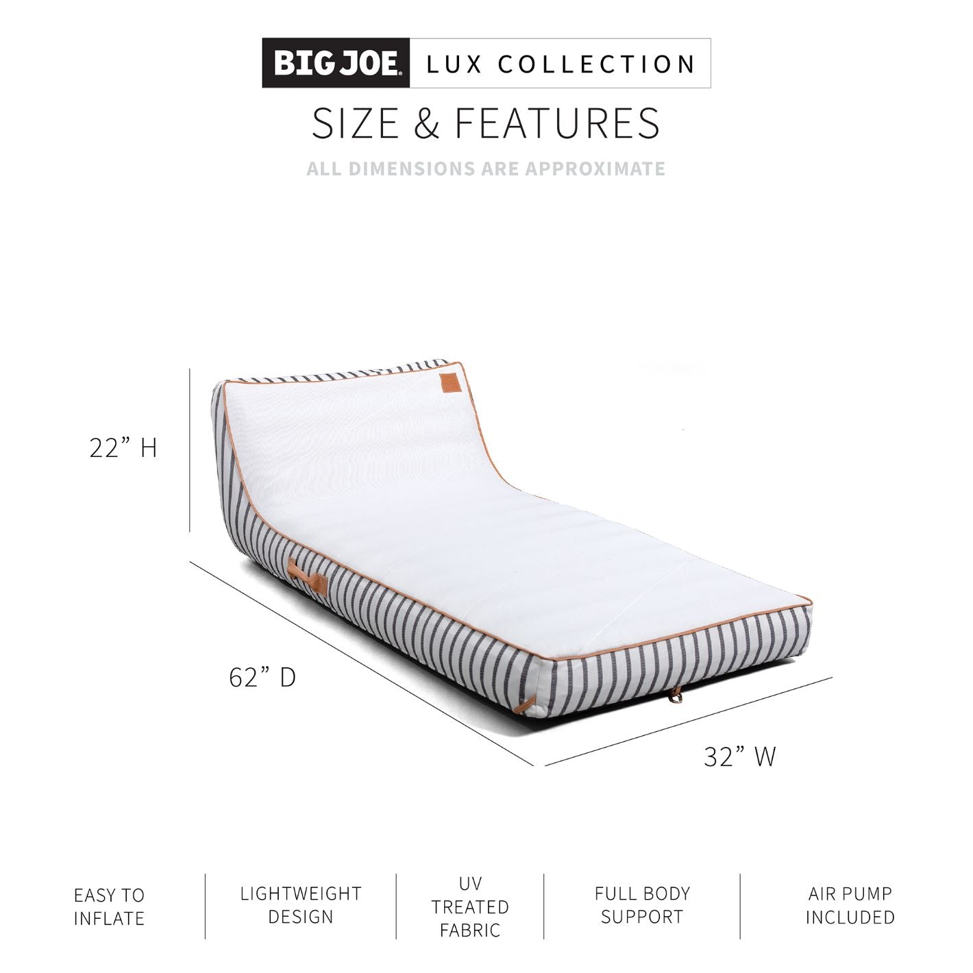 Big Joe® Lux Inflatable Chaise | Pool Float Chaise Lounger